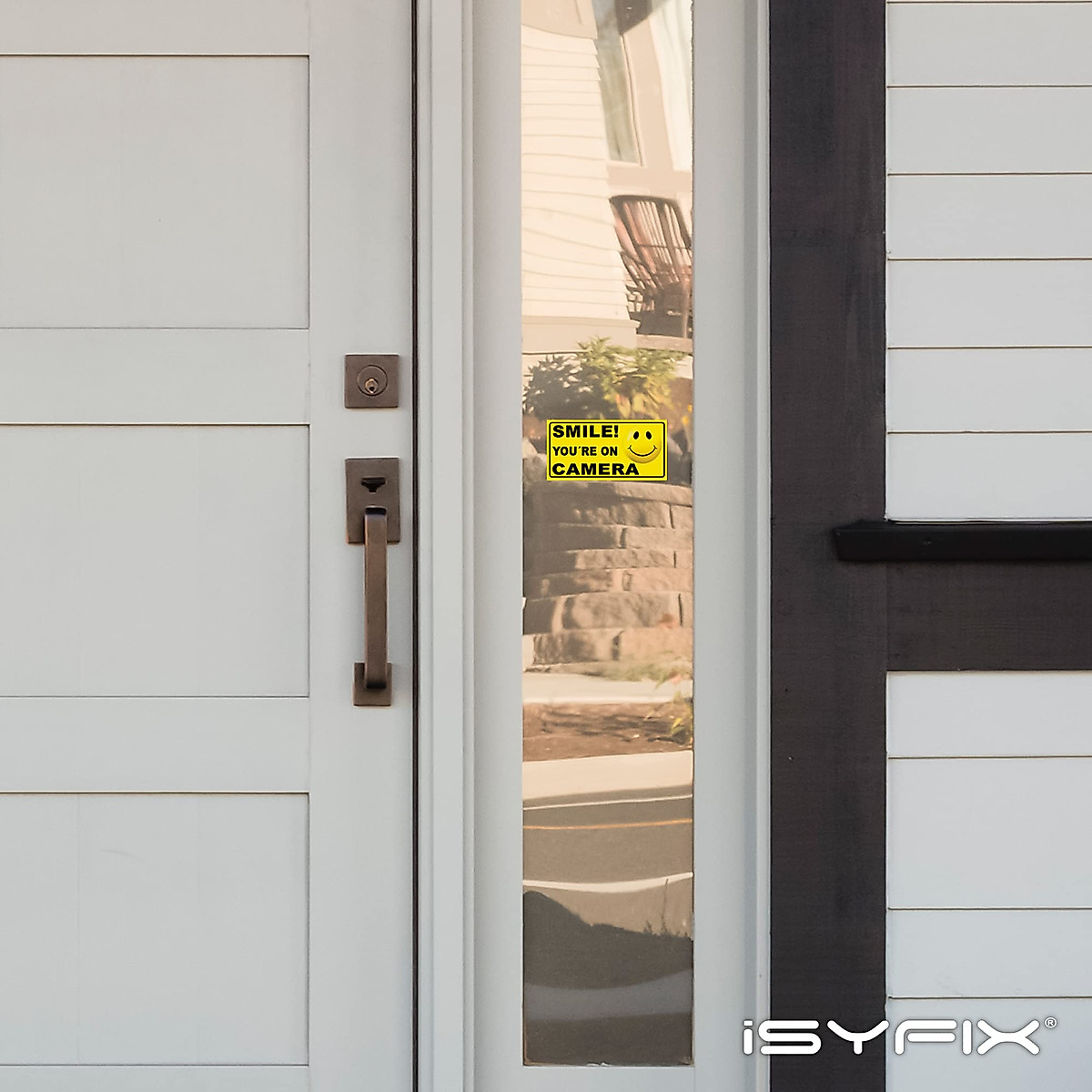 iSYFIX Smile You're on Camera Stickers for Business – 6 Pack 4x2 Inch – Self-Adhesive Vinyl Decal, Laminated for Ultimate UV Protection, Fade Resistance, Security Camera Sign for Home, Business, CCTV