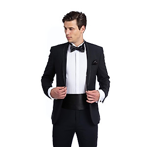 NV Holders: Men's Premium 100% Silk Cummerbund, Bow Tie, Handkerchief - Black Tuxedo set (Black)