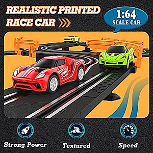 Slot Car Race Track Sets with 4 High-Speed Slot Cars, Battery or Electric Race Car Track for Boys and Kids, Dual Racing Game Lap Counter Circular Overpass Track, Gifts Toys for Boys Kids Age 6 7 8-12
