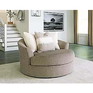 Signature Design by Ashley Creswell Transitional Round Upholstered Oversized Swivel Accent Chair, Gray