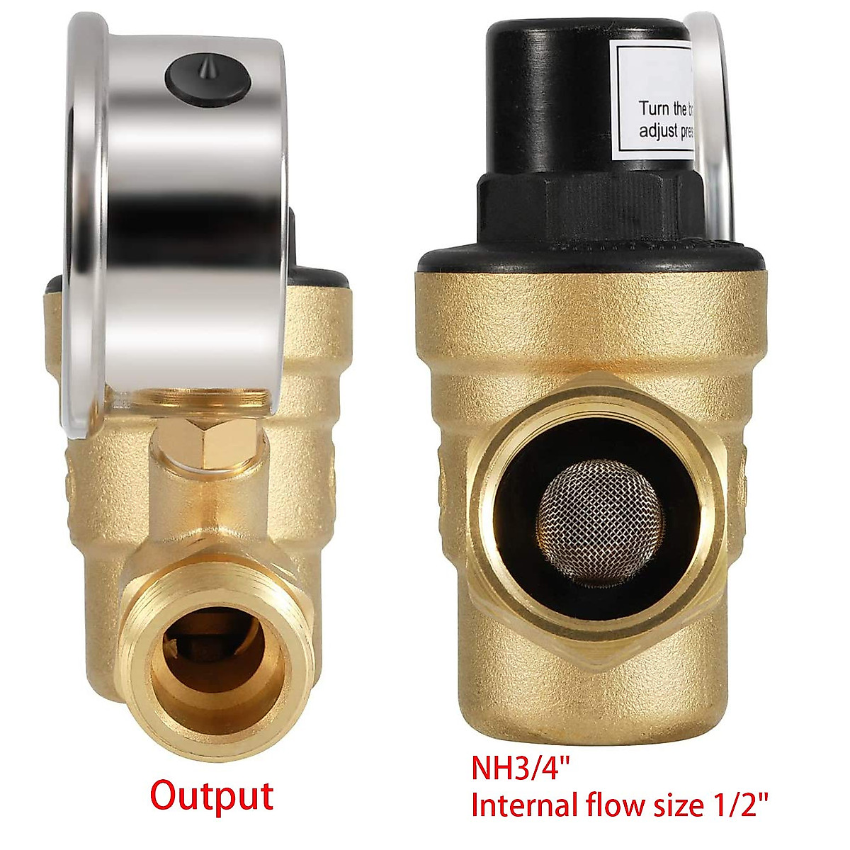 Adjustable Brass Water Pressure Regulator, with Gauge (0-160 PSI), Great for RVs and Boats and Plumbing Fixtures From High Water Pressure, Build-in Oil (NH Threads)