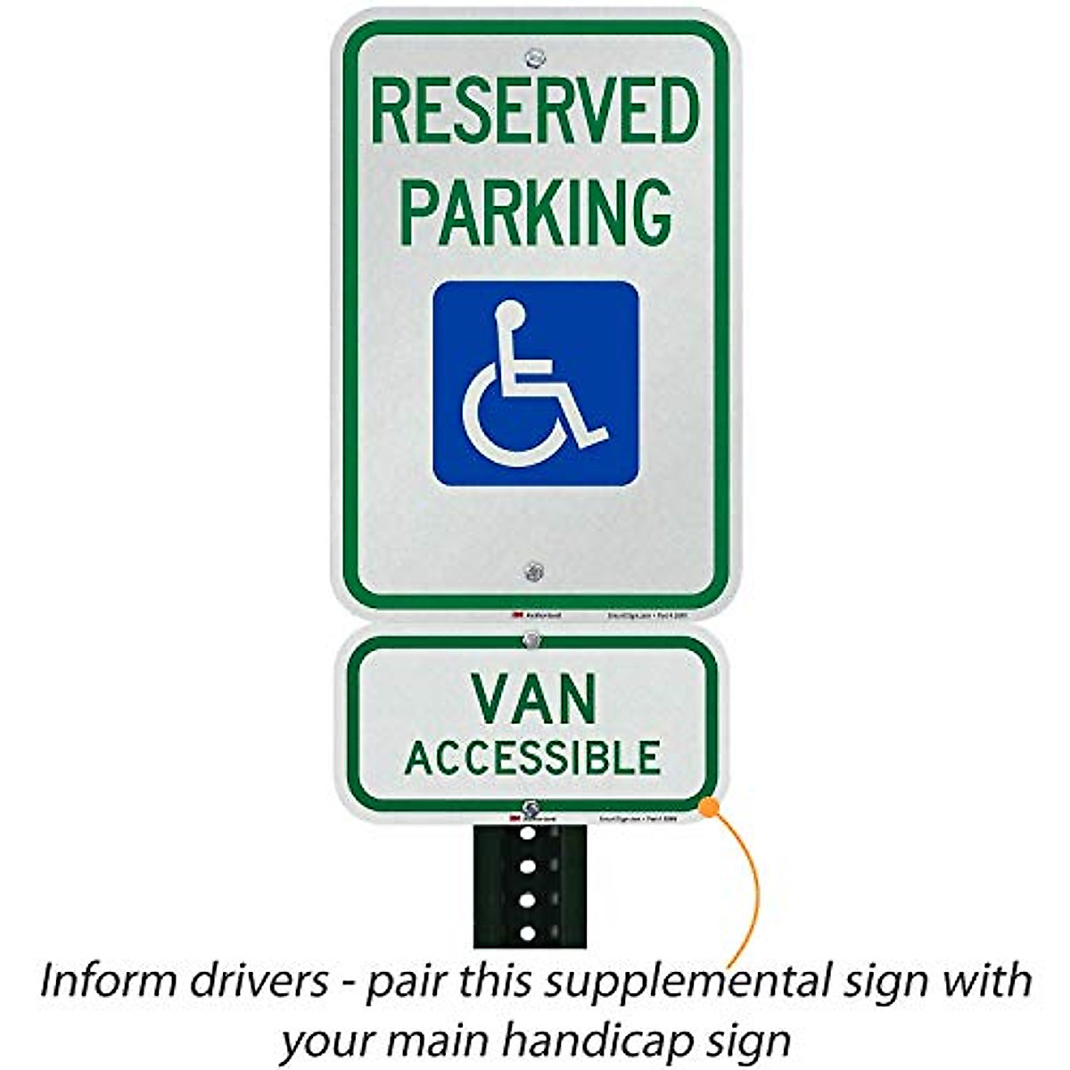 SmartSign 6 x 12 inch Van Accessible Metal Sign, 63 mil Aluminum, 3M Engineer Grade Reflective Material, Green on White