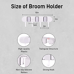 AACGIN Broom Holder Wall Mount with 2 Slots & 3 Hooks Heavy Duty Garden Tool Organizer Broom Holder for Home Laundry Room Kitchen Closet Shed Garage Organization and Storage - White