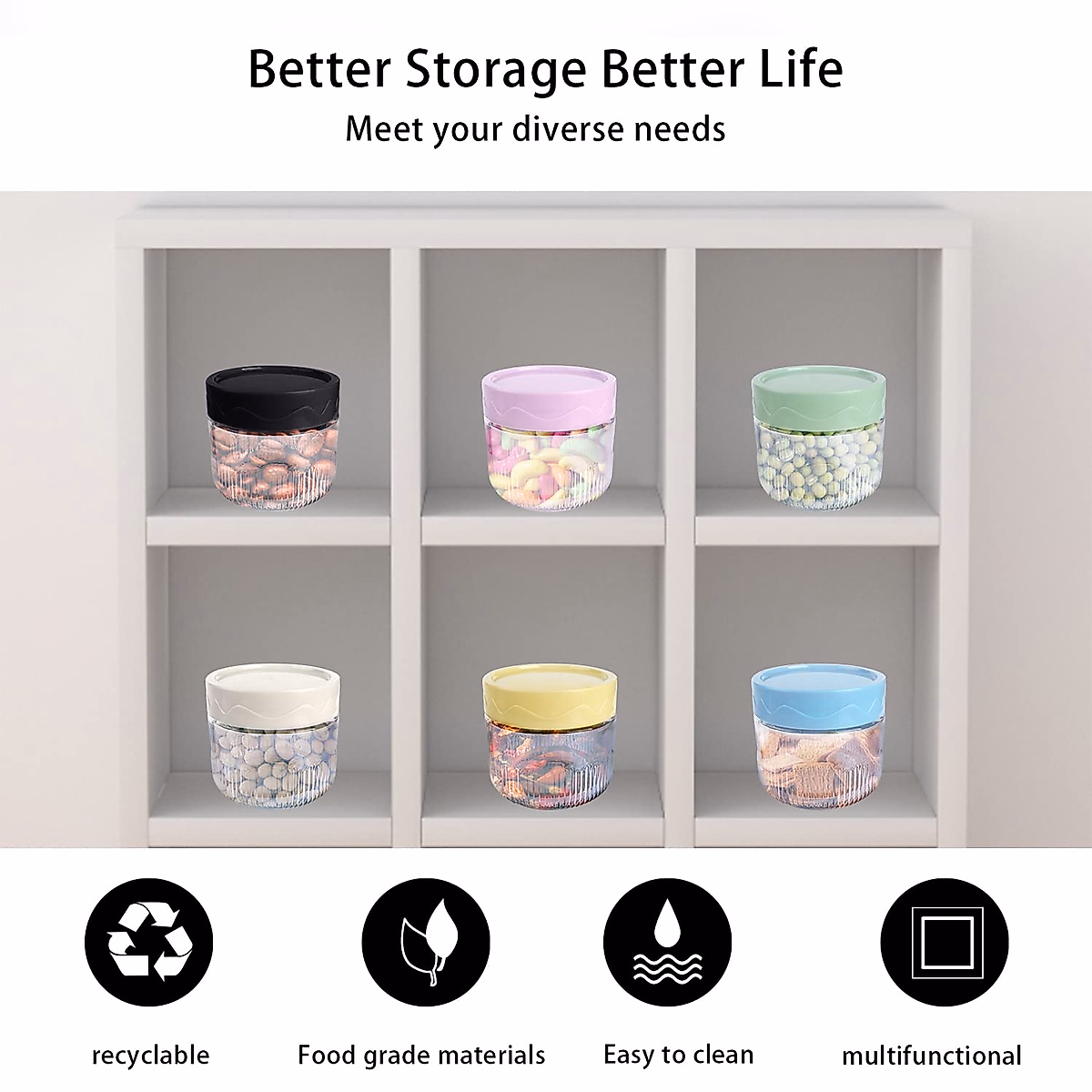 6 Pcs 8.5 oz Mason Jars with Lids, Glass Jars with Airtight Lids, for Salad, Spice, Candy, Jam, Seasoning, Small Meal Prep Containers