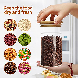 KDAWRO Airtight Glass Jars with Bamboo Lids & Bamboo Spoons, 19Oz 4PACK Borosilicate Glass Food Storage Sugar Containers, Durable Glass Canisters Hold Coffee Beans, Tea, Flour, Candy, Bath Salts