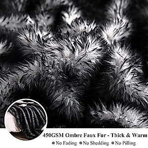 XeGe 3 Pieces Luxury Faux Fur Throw Blanket, Fluffy Blanket and Pillow Covers Set, Ombre Fuzzy Blanket Soft Bed Blanket 50x60 Plush Throw Pillow Shams 18x18 for Sofa Chair Couch Living Room, Black