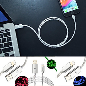 momen LED iPhone Charger Cable, 3 Pack 6FT Lighting Cables with Data Sync Fast Charging Cord Compatible 13/12/11/XS Max/XS/XR/X/8/7/Plus/SE/Pad,Phone Charger Cord Blue & Red & Green