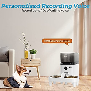 Sobralik 5L Automatic Pet Feeder for 2 Cats, 2.4G WiFi Smart Dry Food Dispenser with Splitter and Two Stainless Steel Bowls, Timed Pet Food Dispenser with App Control, 10s Voice Recording