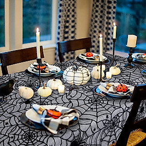 LuoluoHouse Black Lace Tablecloth 54x72 Inch Halloween Tablecloths Spider Cobweb Table Cover for Masquerade Dinner Party Scary Movie Nights Table Decorations