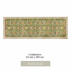 YesRug 2x6 Green Runner Rug, Boho Long Rugs for Hallway Entryway Laundry Room Bathroom Bedroom Kitchen Rugs Non Slip Washable, Vintage Area Rug Soft Low Pile Distressed Floor Carpet