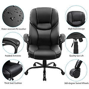 Yaheetech High Back Executive Chair Faux Leather Managerial Chair Big and Tall Task Chair Computer Meeting Chair Large Seat Swivel Chair, Sturdy Metal Base, Black