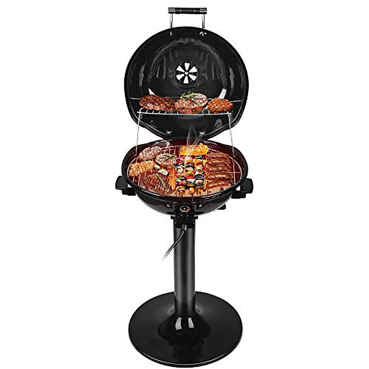 Electric BBQ Grill Techwood 15-Serving Indoor/Outdoor Electric Grill for Indoor & Outdoor Use, Double Layer Design, Portable Removable Stand Grill, 1600W (Stand Black BBQ Grills)