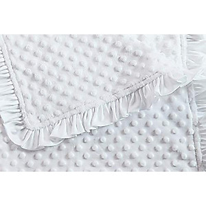 Snuggle Stuffs White Minky Dot & Satin Ruffle Newborn Baby Christening Baptism Blanket - Small 30" x 40"