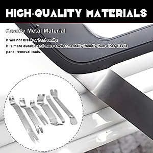 6pcs Metal Trim Removal Tool, Auto Fastener Remover Set Pry Tool Kit, Stainless Steel Universal Clip Pry Tools for Car Door Panel Audio Stereo Fastener Remover, Interior Exterior Trim Tools