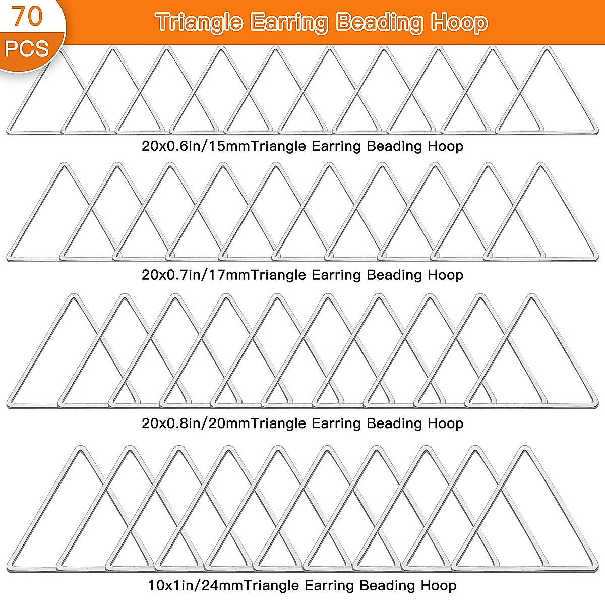 70Pcs Triangle Earring Beading Hoop,4Sizes Silver Earring Bead Connector Links Open Bezels Linking Rings Earrings Pendant for DIY Jewelry Making Finding,Earring Necklace,Crafts Supplies