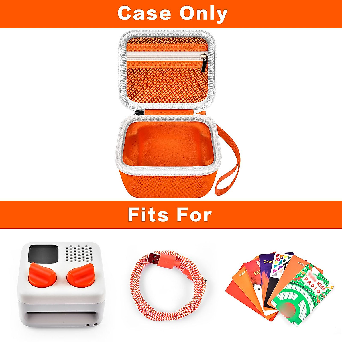 Case Compatible with Yoto Mini – Kids Portable Screen-Free Bluetooth Travel Speaker Player, Holder Bag for Mini Music Player, with Mesh Pocket for USB Cable, Audiobook Story Cards- Orange (Box Only)