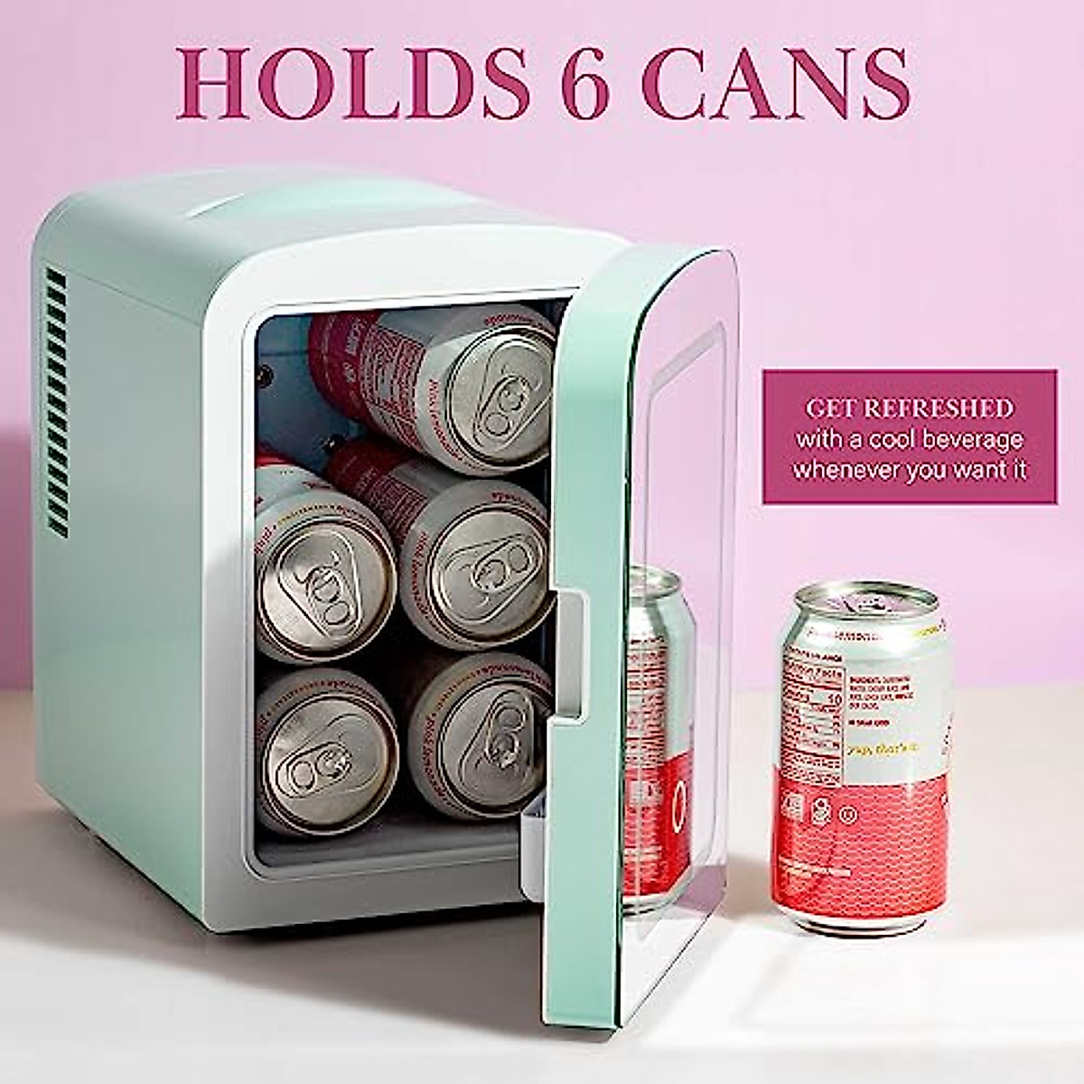 Paris Hilton Mini Refrigerator and Personal Beauty Fridge, Mirrored Door with Dimmable LED Light, Thermoelectric Cooling and Warming Function for All Cosmetics and Skincare Needs, 4-Liter, Aqua