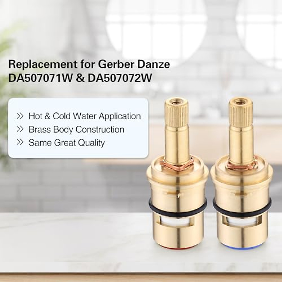 Faucet Cartridge Replacement Compatible with Gerber Danze DA507071W & DA507072W, Ceramic Disc Cartridge Round Stem, Cold Hot Cartridge Replacement