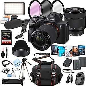 Sony a7IV Mirrorless Digital Camera with 28-70mm Lens,+ LED Always on Light + 64GB Extreem Speed Memory, Filters, Case, Tripod + More (38PC Bundle Kit)