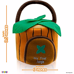 Play22 6-Piece Plush Talking Jungle Animals Set with Carrier for Kids, Babies & Toddlers - Elephant, Tiger, Lion, Zebra, Monkey