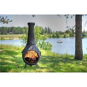 The Blue Rooster Sun Stack Chiminea Outdoor Fireplace - Wood Burning Cast Aluminum Deck or Patio Firepit