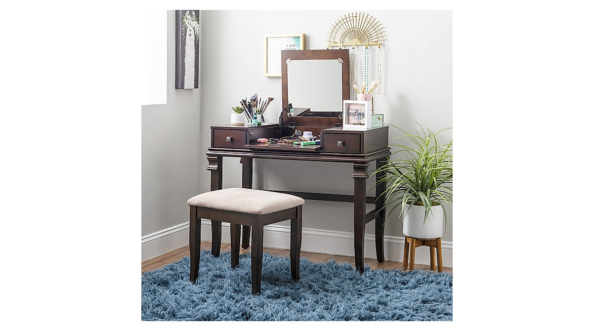 Linon Angela Walnut Vanity Set - Elegant & Functional