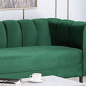 Christopher Knight Home Miranda Velvet 3 Seater Sofa, Emerald, Dark Brown