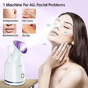 Kingsteam Facial Steamer - Nano Ionic Face Steamer Warm Mist Steamer for Face Home Sauna SPA, Face Humidifier Steamer for Facial Deep Cleaning Unclogs Pores, with Aromatherapy Kit (Purple)