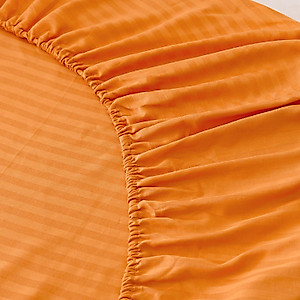 LweiPsqLin 100% Cotton Sheet Set Full Size - Pure Bed Sheets-Damask Stripe Sheet Set 600 Thread Count,Extra Deep Pocket Elastic Fits Mattress Perfectly,4 Pieces (Orange, Full)