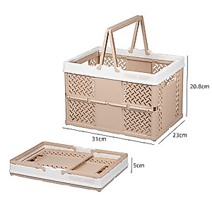 [2-Pack] Plastic Baskets for Shelf Storage Organizing, Durable and Reliable Portable Folding Storage Crate, Ideal for Home Kitchen Classroom and Office Organization, Bathroom Storage