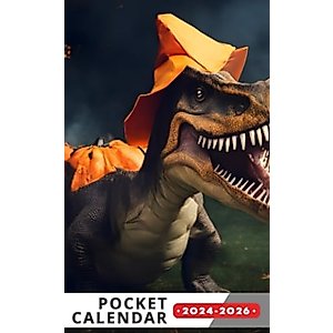 Pocket Calendar 2024 - 2026 With Moon Phase: Three-Year Monthly Planner for Purse , 36 Months from January 2024 to December 2026 | Halloween dinosaur