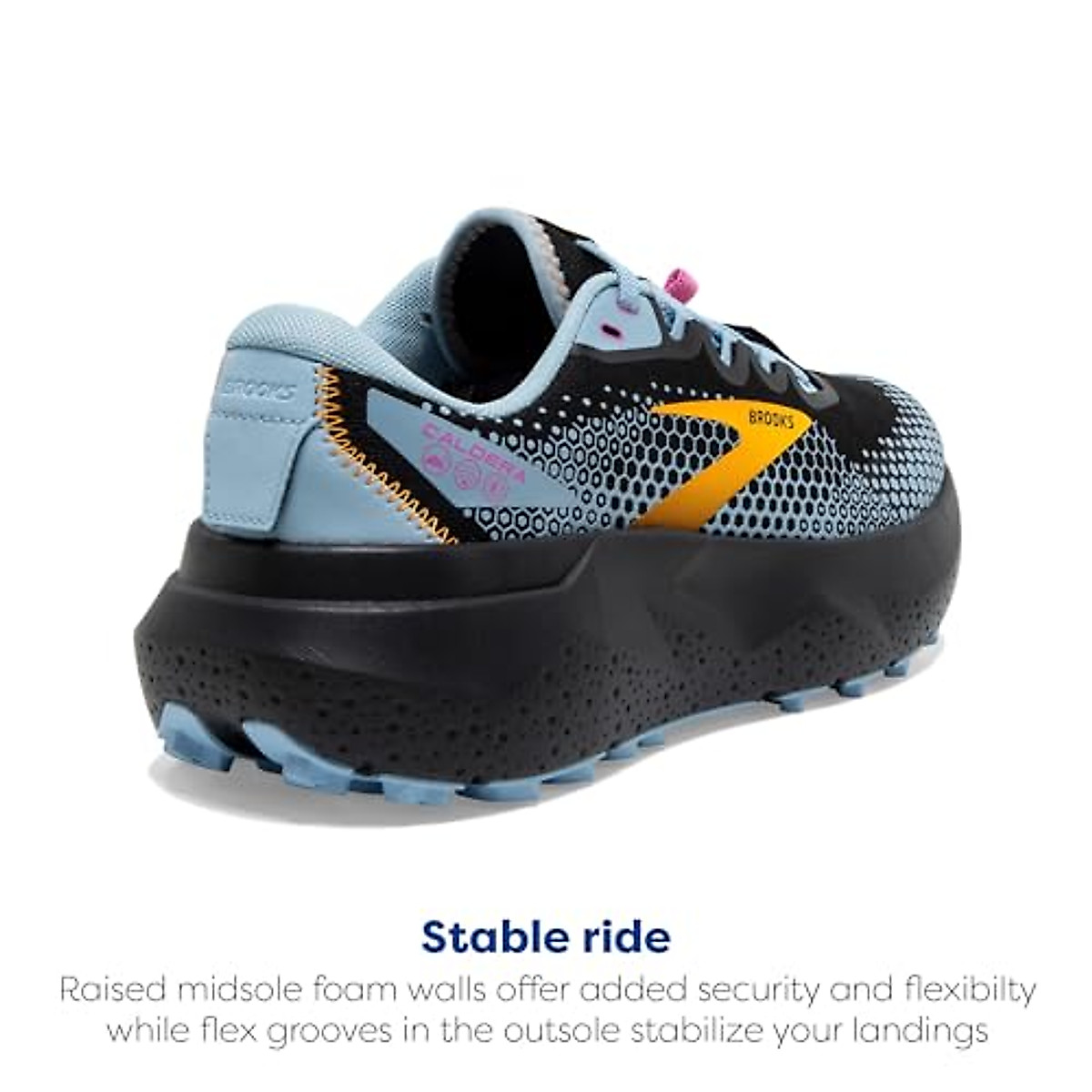 Brooks Women’s Caldera 6 Trail Running Shoe - Black/Blue/Yellow - 8 Medium