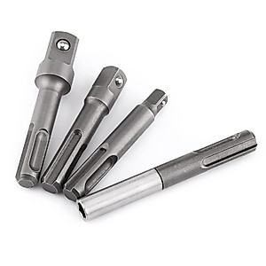 4Pcs Set SDS Plus Shank to 1/4" Hex Socket Adaptor and 1/4" 3/8" 1/2" Head Drill Bit Extension Connector
