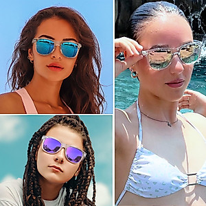 Joopin Oversized Square Sunglasses Polarized Sun Glasses UV400 Clear Frame Shades for Women Men Trendy Mirrored Sunnies (Pink + Blue + Purple)