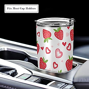 HXshaoye Strawberry Country style Valentines Stainless Steel travel coffee cups Leak-proof Lid and Straw coffee mug spill proof for hot and cold drinks modern coffee travel mug 20 oz vaso para agua