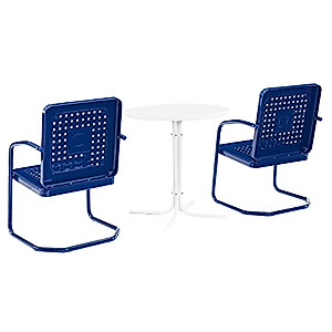 Crosley Furniture Bates 3-Piece Outdoor Bistro Set, Retro Metal Patio Table and Chairs for Dining, Porch, Navy Gloss