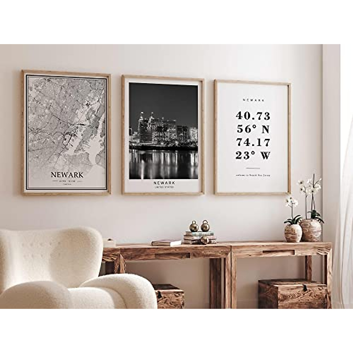 Dear Mapper Newark United States View Abstract Road Modern Map Art Minimalist Painting Black and White Canvas Line Art Print Poster Art Line Paintings Home Decor (Set of 3 Unframed) (12x16inch)