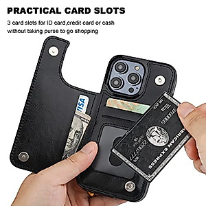 Onetop Compatible with iPhone 14 Pro Wallet Case with Card Holder, PU Leather Kickstand Card Slots Case, Double Magnetic Clasp and Durable Shockproof Cover 6.1 Inch (Black)