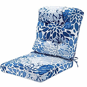 JMKaixin Outdoor Seat/Back Deep Chair Cushion Set for Patio Furniture - Lounge Chair Cushions with Ties - Water-Resistant Patio Chair Cushions 19x19 (Blue and Grey)