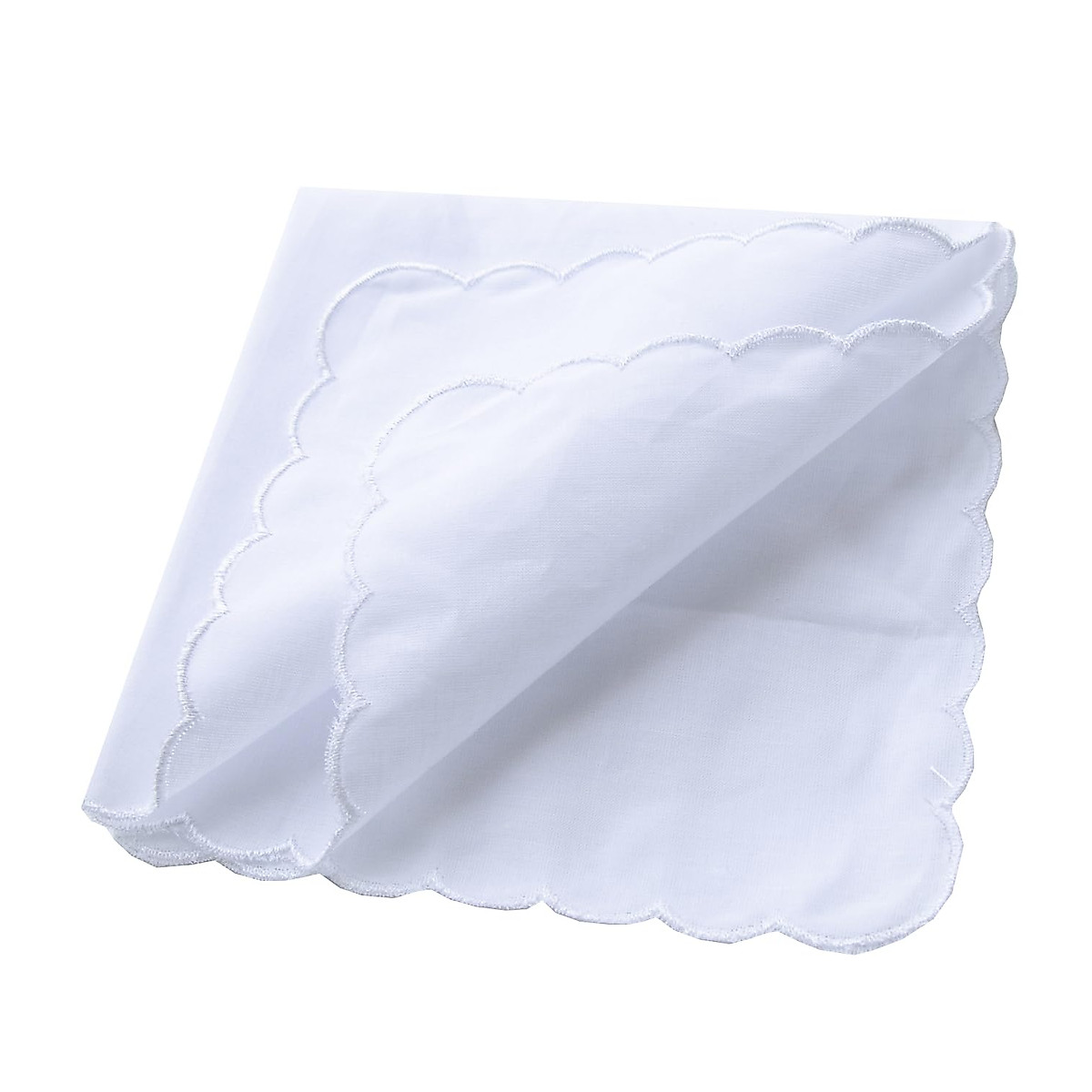 MemoryHanky Bulk Pack Handkerchiefs Cotton Scalloped Hankies Pocket Square Towel White 11 Inches