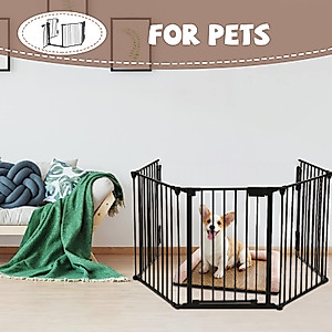 AUXSOUL 118" Wide Baby Gate Metal Safety Playpen - Fireplace Fence for Toddler/Pet/Dog, Fits 72"- 118" Wide, 5-Panel (30" H, Black)