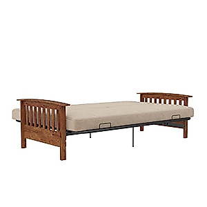 DHP Brixen Cherry Wood Arm Metal Futon Frame with 6-Inch Mattress, Full, Tan