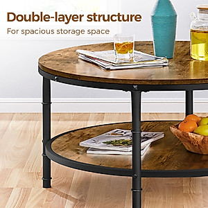 Yaheetech 35" Round Coffee Table for Living Room, 2-Tier Rustic Brown Wooden Coffee Table with Open Storage Shelf for Small Space, Apartment & Office