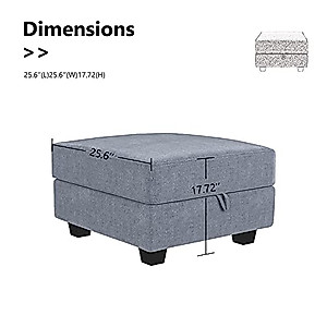 HONBAY Square Ottoman Module for Modular Sectional Sofa, Storage Ottoman Footrest and Seat Cube, Bluish Grey