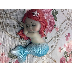 Miniature Fairy Garden and Aquarium Decorations Resin Sleeping Little Mermaid Statue Blue
