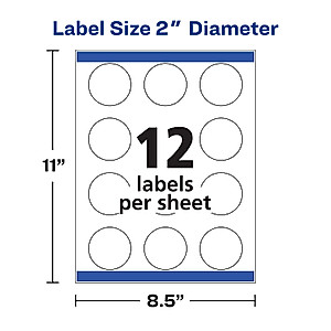 Avery Round Print-to-The Edge Labels with Sure Feed and Easy Peel, 2" Dia, Glossy Clear, 120/pk