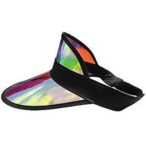 Nicky Bigs Novelties Clear Holographic Iridescent Mirrored Metallic Colored Plastic Sun Visor Tennis Beach Vegas Dealer Golf Hat, Oil Slick