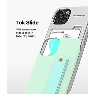 GOOSPERY SlideTok Case Compatible with iPhone 13, Card Holder Phone Finger Grip Band Loop Stretch Holder Kickstand 2 Card Storage Dual Layer Protective Bumper Wallet Cover (Mint)