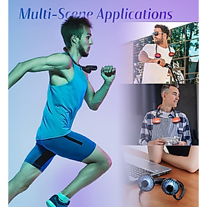 VAGAU Portable Cooling Neck Fan, Rechargeable USB Personal Neck Fan with Colorful LED lights, 360° Rotation, Wearable Neck Fan Air Conditioner for Office Travel Sport, 3 Adjustable Speeds（Black）