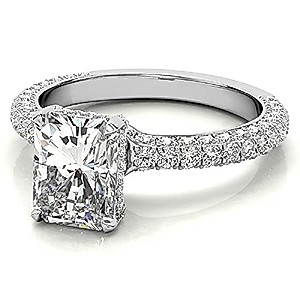 Kiara Gems 1.60 CT Radiant Moissanite Engagement Ring Wedding Bridal Ring Set Solitaire Accent 4-Prong-Setting 10K 14K 18K Solid Gold Sterling Silver Anniversary Promise Ring Gift for Her (11.5)